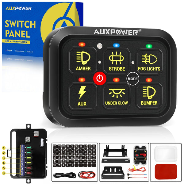 Auxpower 6 Gang RGB Multi-function Switch Panel with 3 Lighting Modes ...